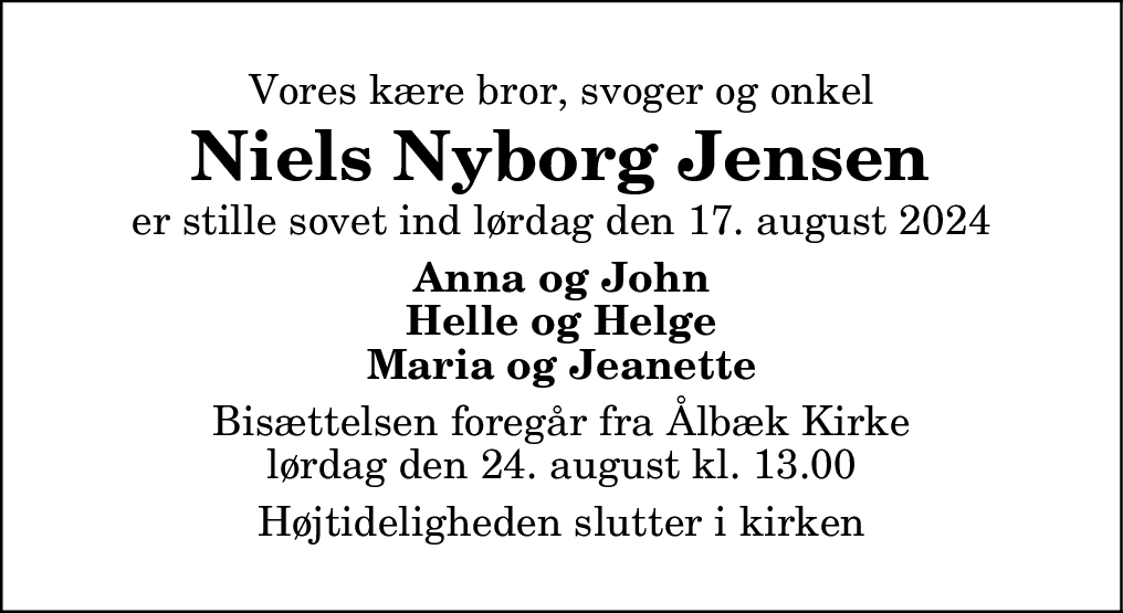 Dødsannonce for Niels Nyborg Jensen | Nordjyske.dk