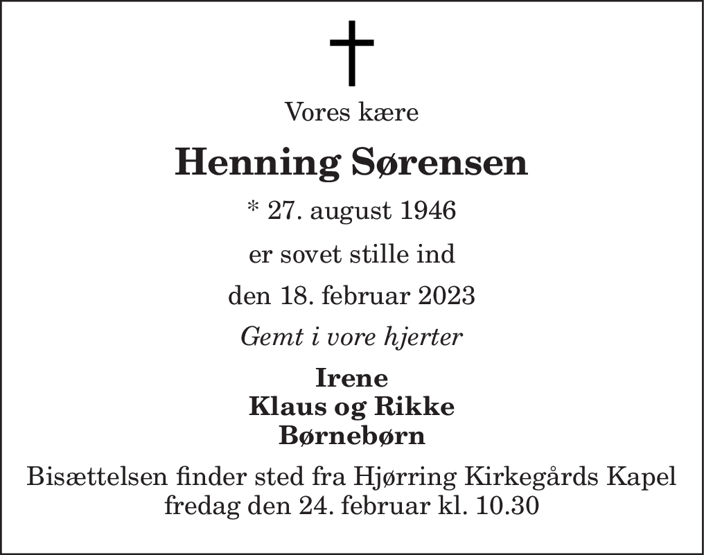 Dødsannonce for Henning Sørensen | Nordjyske.dk