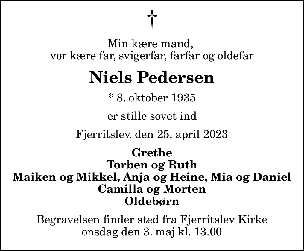 Dødsannonce for Niels Pedersen | Nordjyske.dk