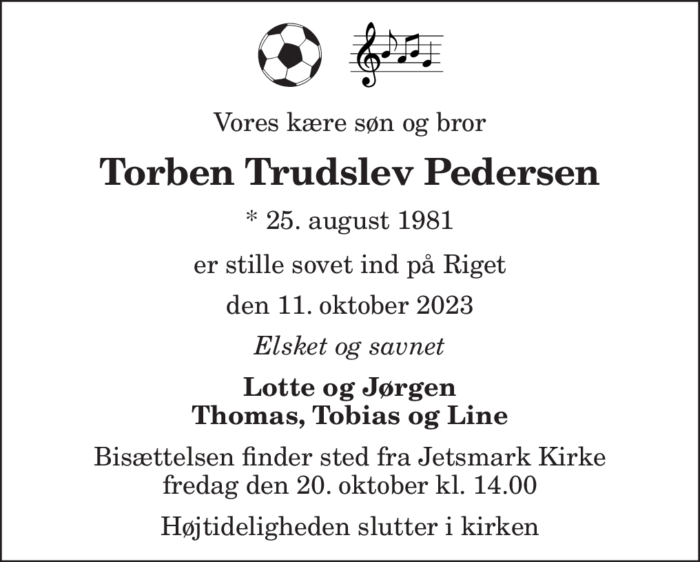 Dødsannonce for Torben Trudslev Pedersen | Nordjyske.dk