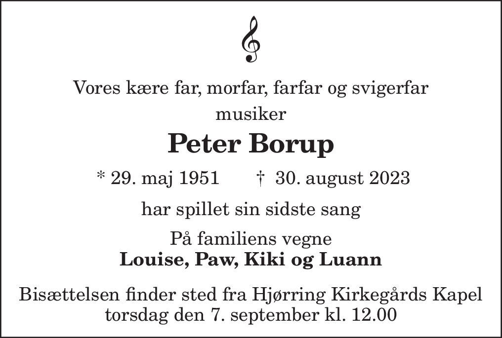 Dødsannonce for Peter Borup | Nordjyske.dk