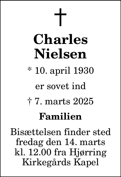 Dødsannonce for Charles Nielsen | Nordjyske.dk