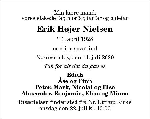 Dødsannonce for Erik Højer Nielsen | Nordjyske.dk