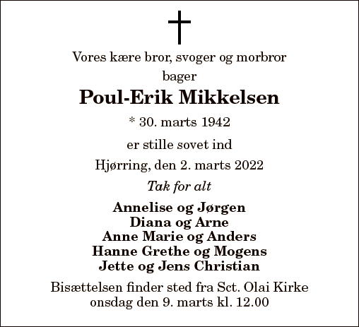 Dødsannonce for Poul-Erik Mikkelsen | Nordjyske.dk