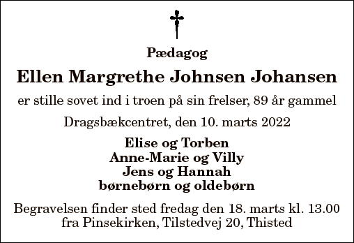 Dødsannonce for Ellen Margrethe Johnsen Johansen | Nordjyske.dk