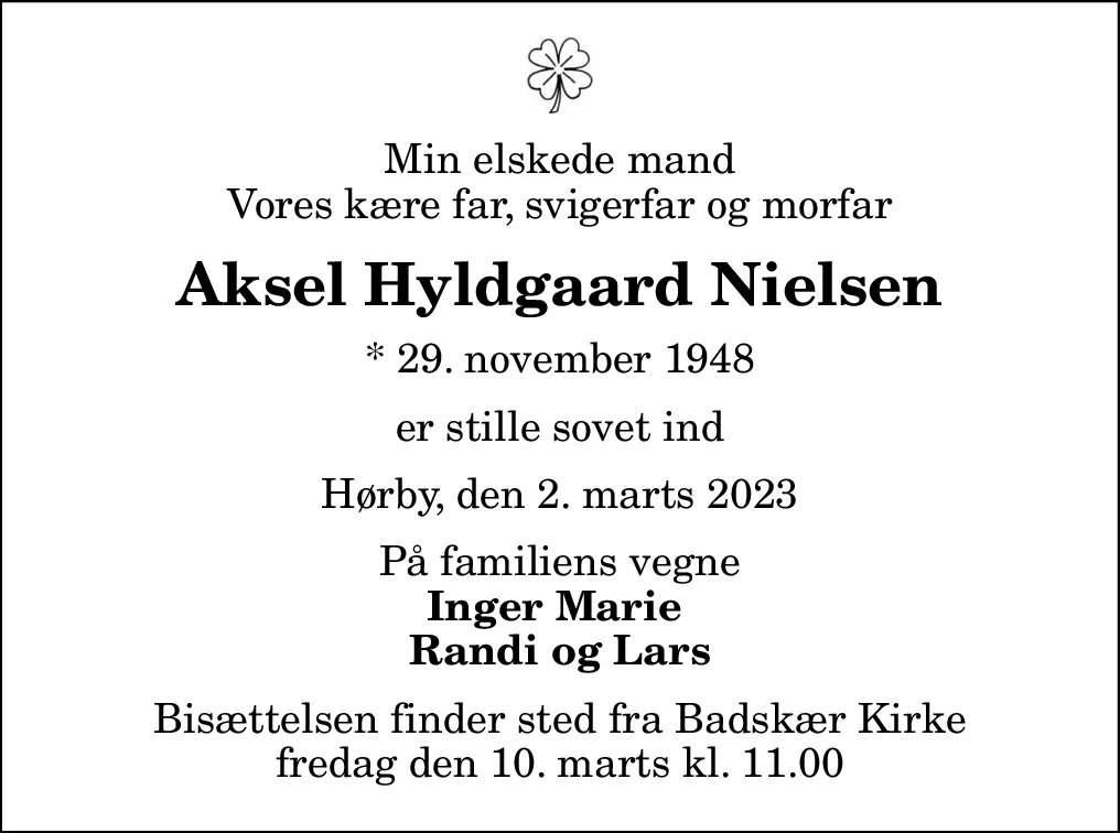Dødsannonce for Aksel Hyldgaard Nielsen | Nordjyske.dk