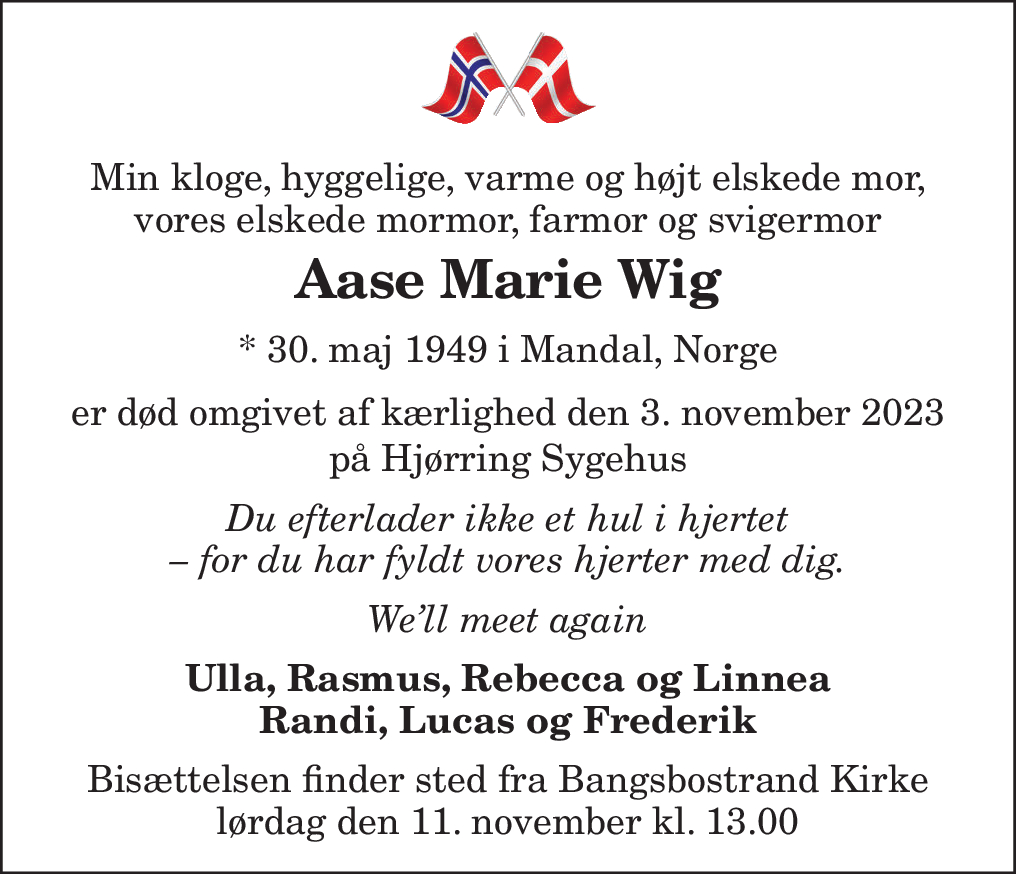 Dødsannonce for Aase Marie Wig | Nordjyske.dk