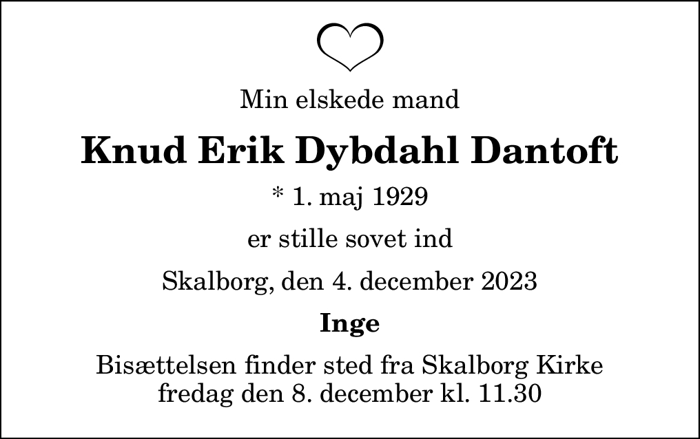 Dødsannonce for Knud Erik Dybdahl Dantoft | Nordjyske.dk