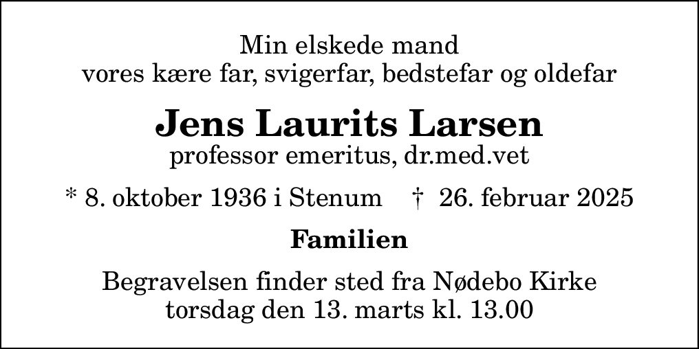 Dødsannonce for Jens Laurits Larsen | Nordjyske.dk