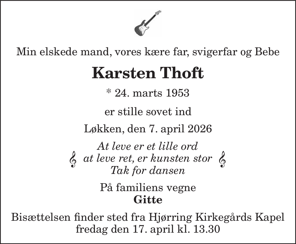 Dødsannonce for Karsten Thoft | Nordjyske.dk