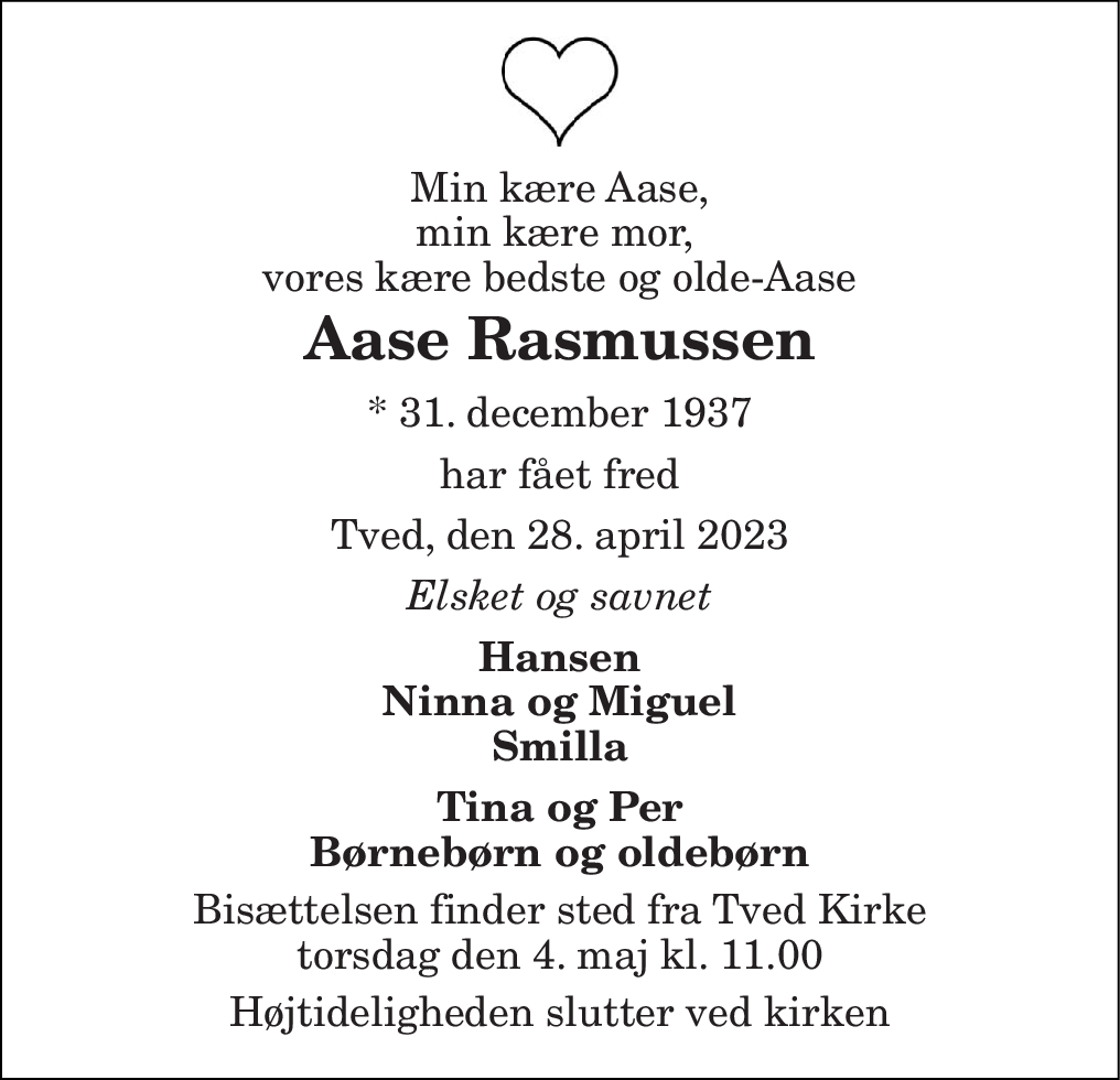 Dødsannonce for Aase Rasmussen | Nordjyske.dk