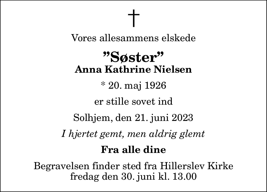 Dødsannonce for Anna Kathrine Nielsen | Nordjyske.dk