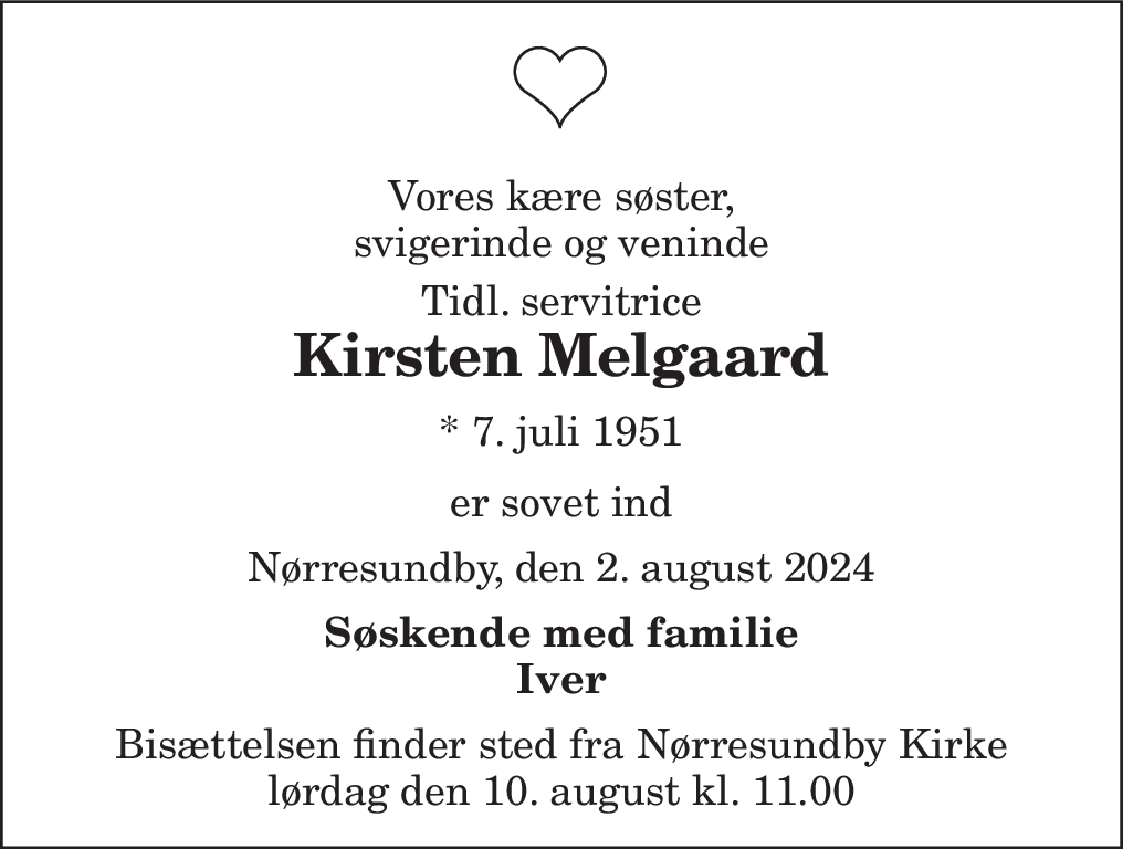 Dødsannonce for Kirsten Melgaard | Nordjyske.dk