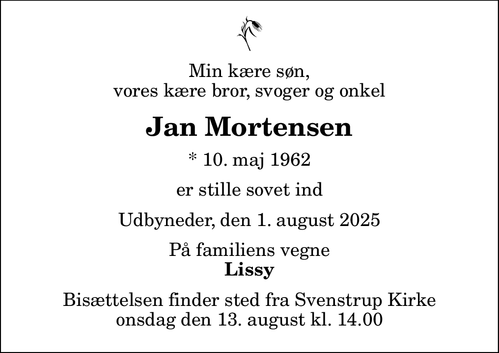 Dødsannonce for Jan Mortensen | Nordjyske.dk