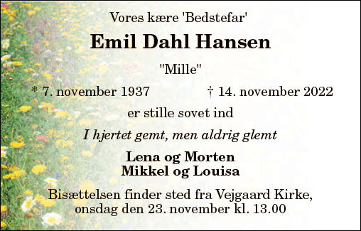 Dødsannonce for Emil Dahl Hansen | Nordjyske.dk