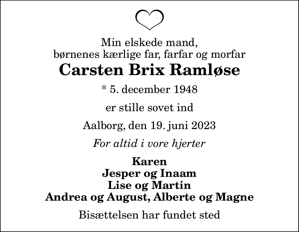 Dødsannonce for Carsten Brix Ramløse | Nordjyske.dk