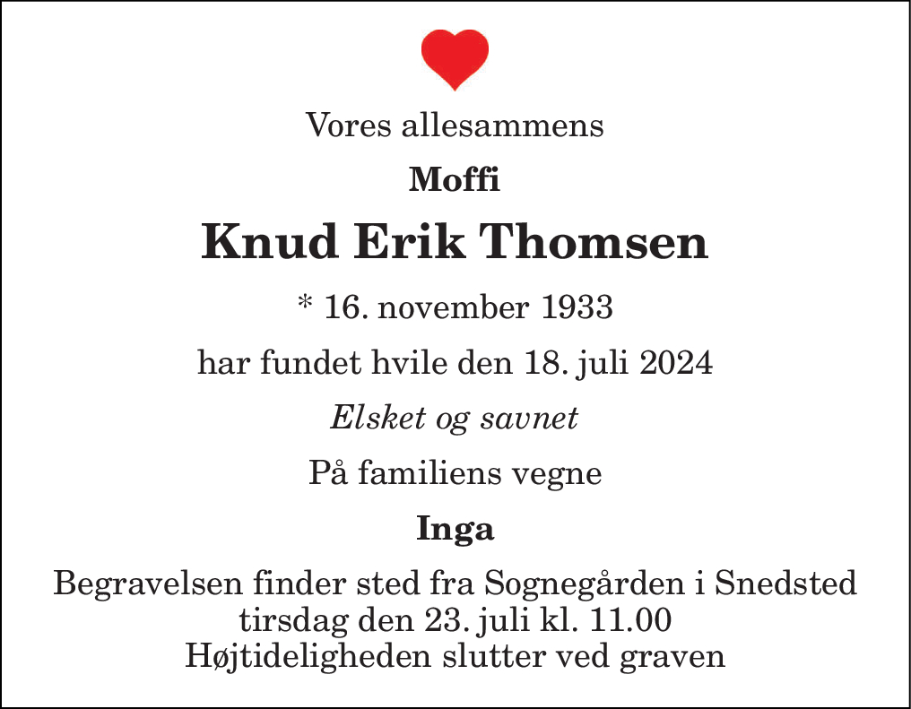Dødsannonce for Knud Erik Thomsen | Nordjyske.dk