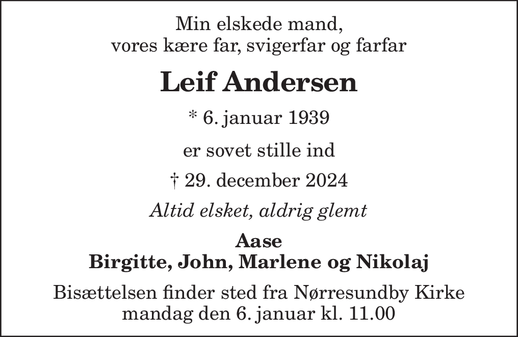 Dødsannonce for Leif Andersen | Nordjyske.dk
