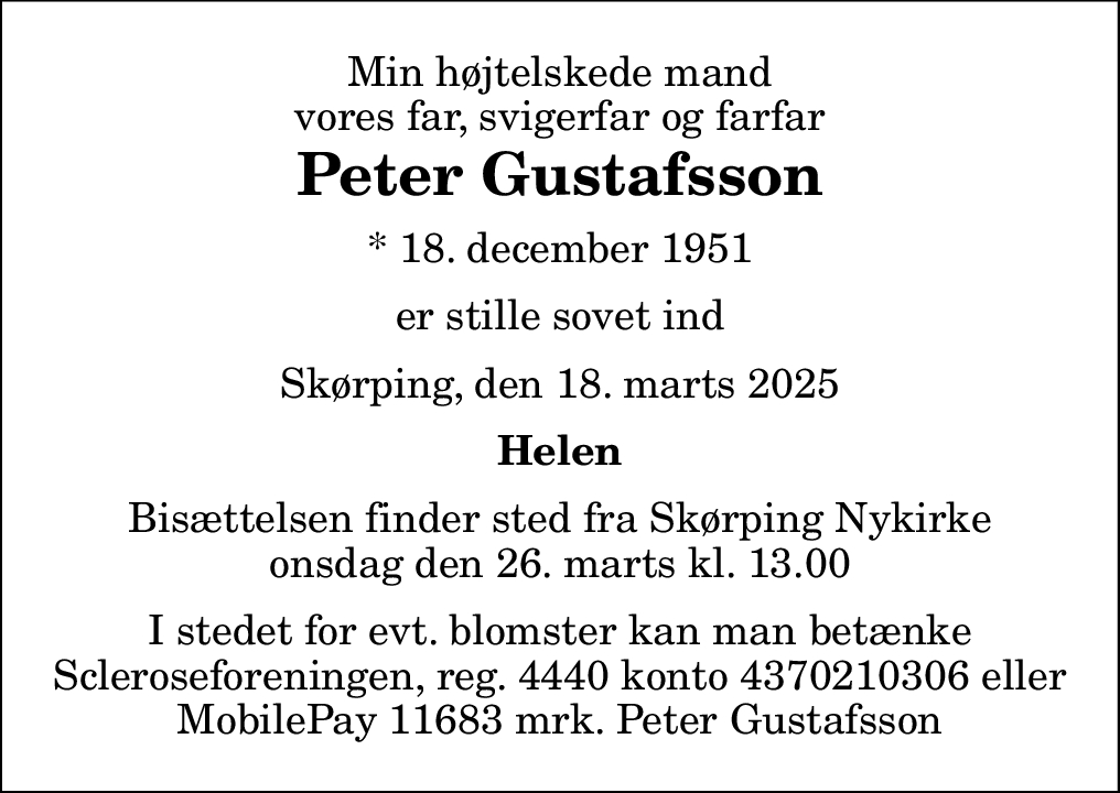 Dødsannonce for Peter Gustafsson | Nordjyske.dk