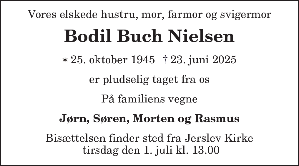 Dødsannonce for Bodil Buch Nielsen | Nordjyske.dk