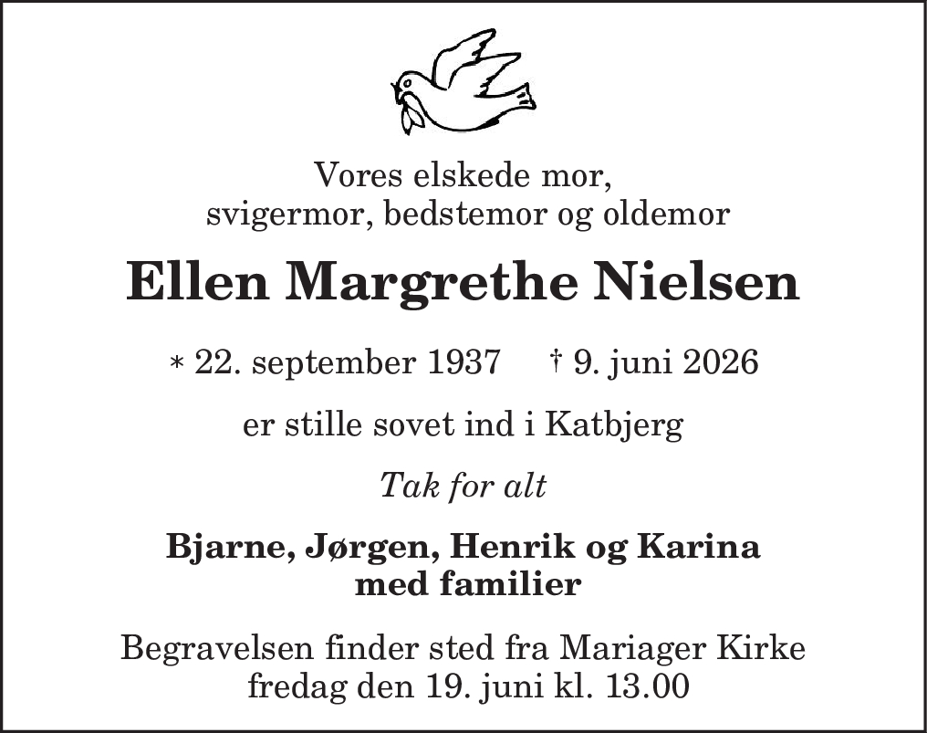 Dødsannonce for Ellen Margrethe Nielsen | Nordjyske.dk