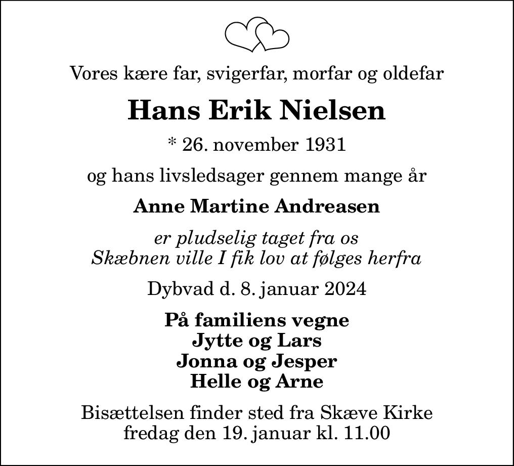 Dødsannonce for Hans Erik Nielsen | Nordjyske.dk