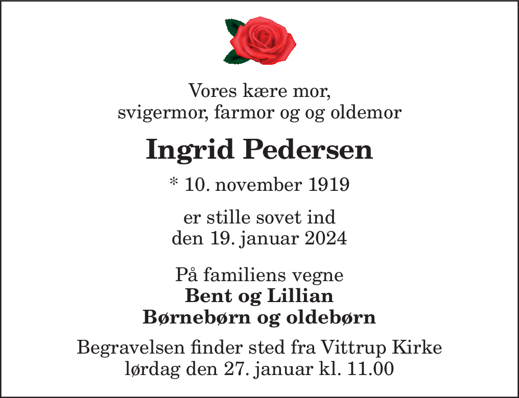 Dødsannonce for Ingrid Pedersen | Nordjyske.dk