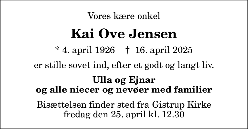 Dødsannonce for Kaj Ove Jensen | Nordjyske.dk