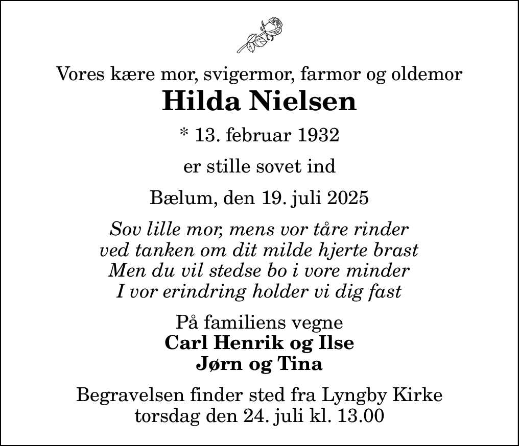 Dødsannonce for Hilda Nielsen | Nordjyske.dk