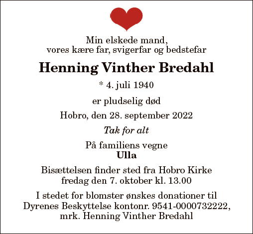 Dødsannonce for Henning Vinther Bredahl | Nordjyske.dk