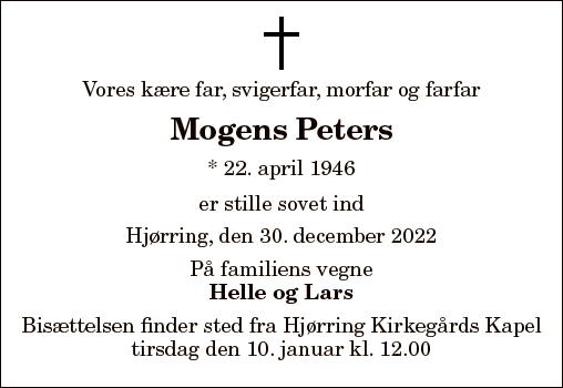 Dødsannonce for Mogens Peters | Nordjyske.dk
