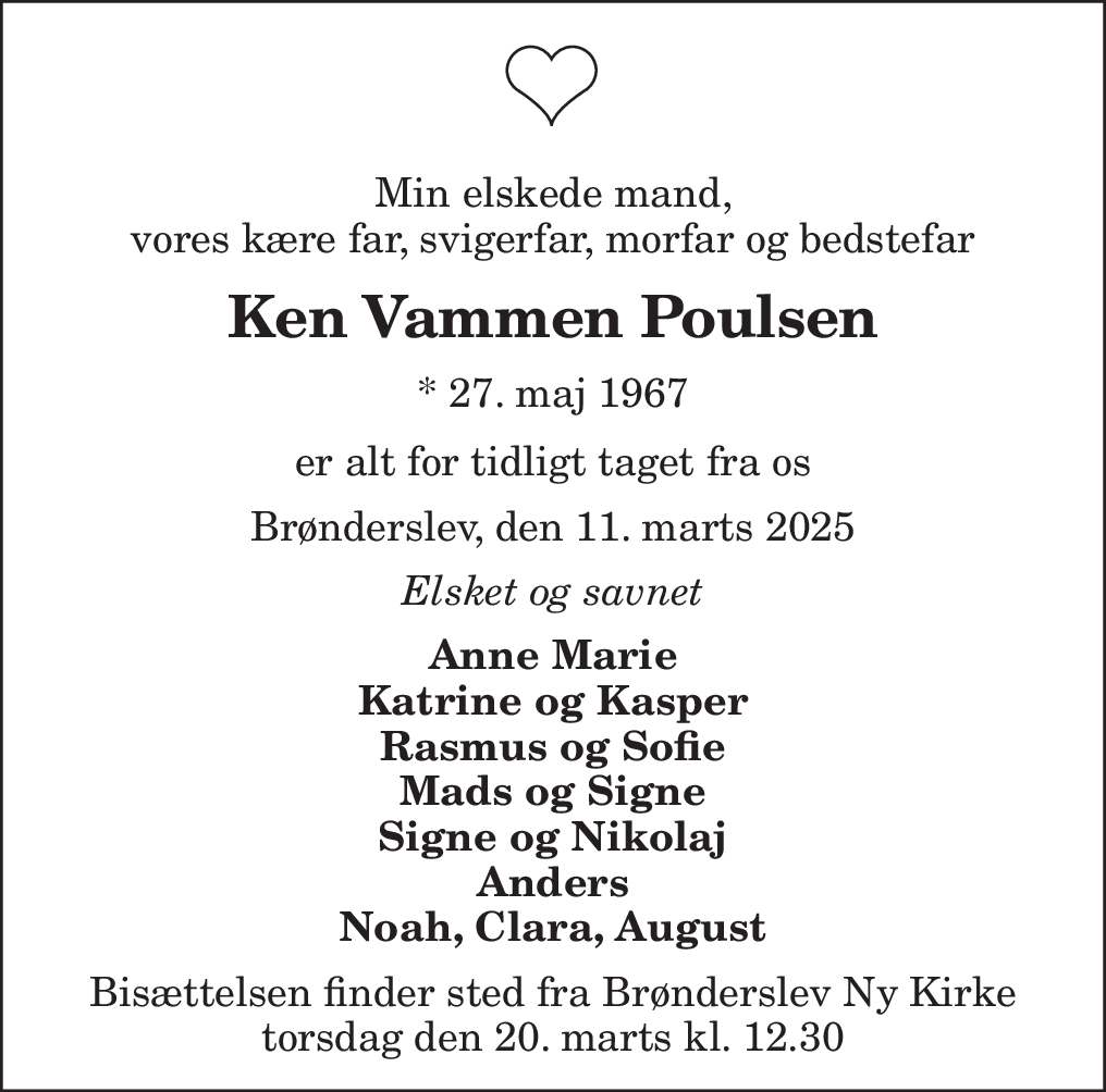 Dødsannonce for Ken Vammen Poulsen | Nordjyske.dk