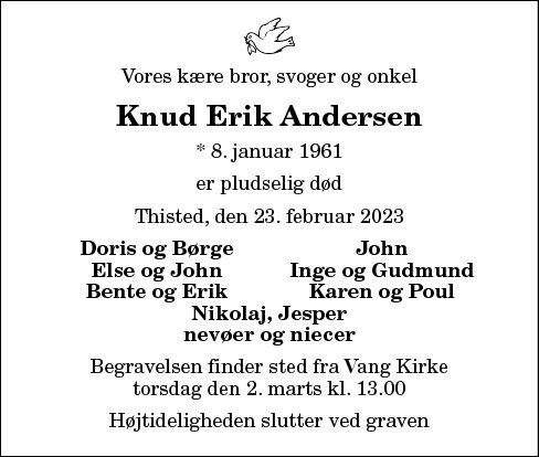 Dødsannonce for Knud Erik Andersen | Nordjyske.dk