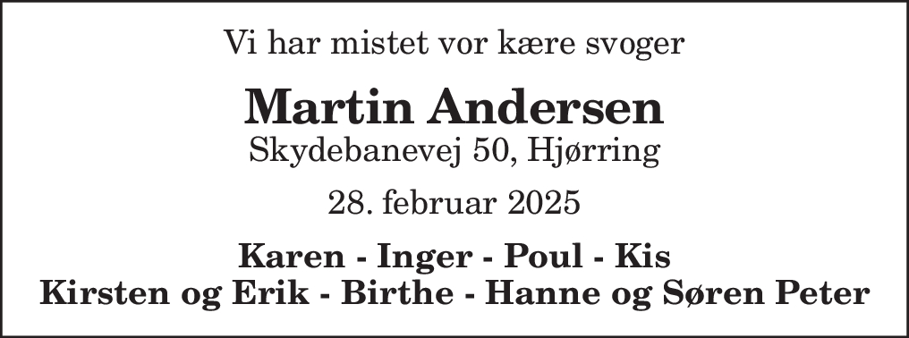 Dødsannonce for Martin Andersen | Nordjyske.dk