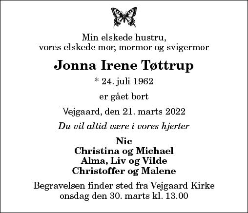 Dødsannonce for Jonna Irene Tøttrup | Nordjyske.dk