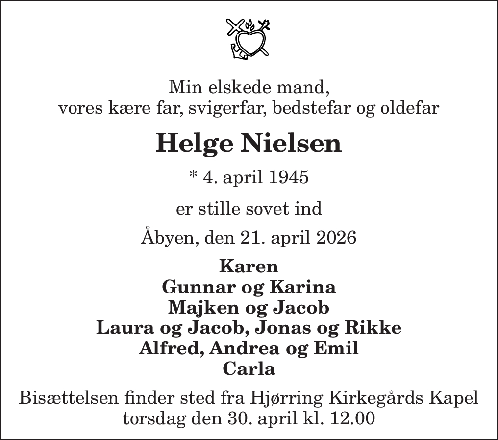 Dødsannonce for Helge Nielsen | Nordjyske.dk
