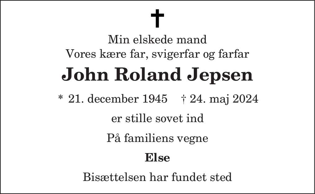Dødsannonce for John Roland Jepsen | Nordjyske.dk