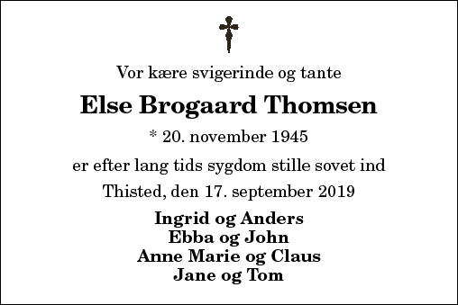 Dødsannonce for Else Brogaard Thomsen | Nordjyske.dk