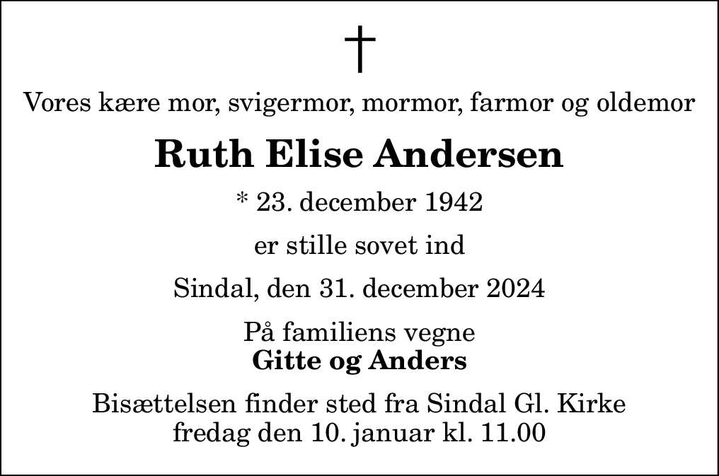 Dødsannonce for Ruth Elise Andersen | Nordjyske.dk