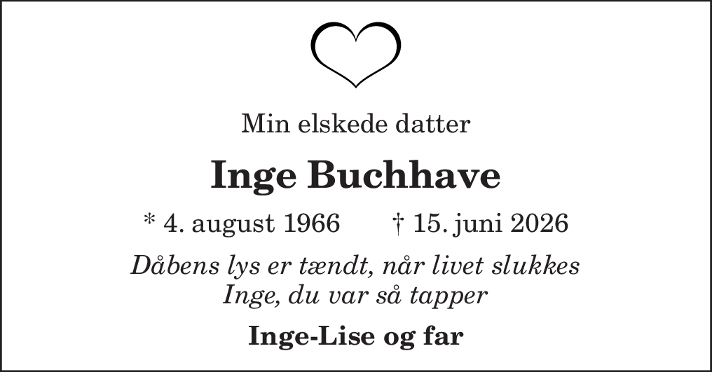 Dødsannonce for Inge Buchhave | Nordjyske.dk