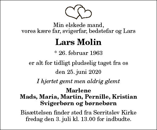 Dødsannonce for Lars Molin | Nordjyske.dk