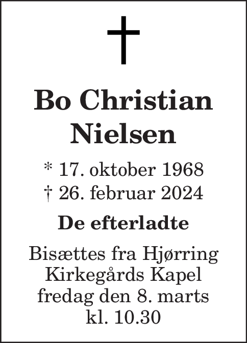 Dødsannonce for Bo Christian NIelsen | Nordjyske.dk
