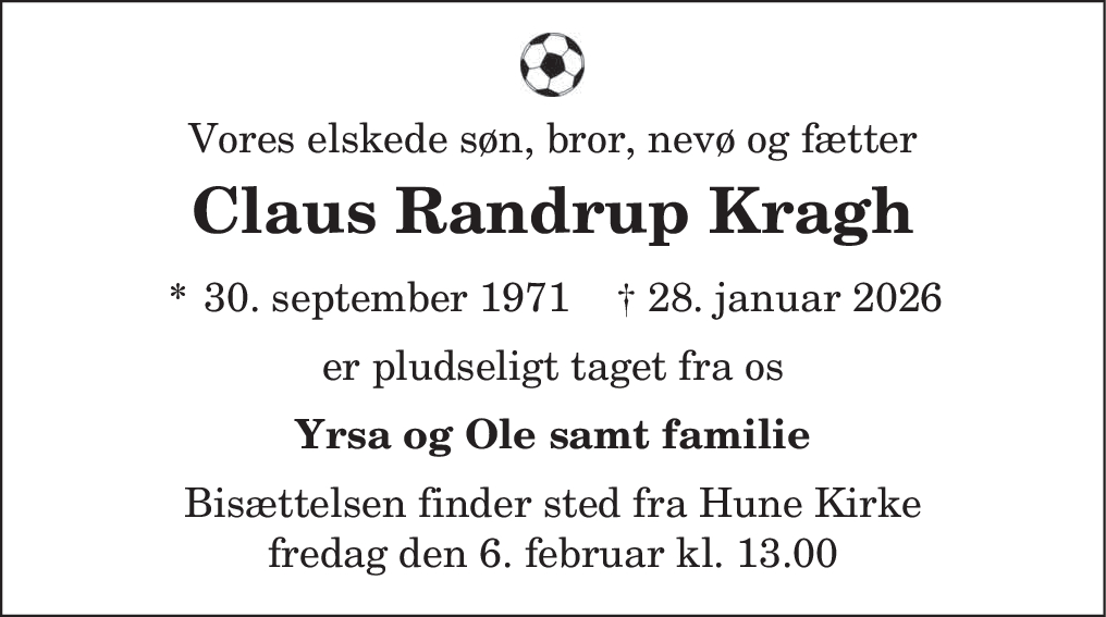 Dødsannonce for Claus Randrup Kragh | Nordjyske.dk