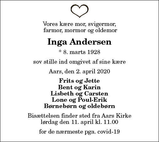 Dødsannonce for Inga Andersen | Nordjyske.dk