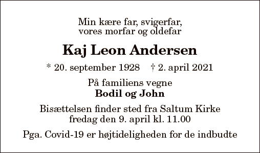 Dødsannonce for Kaj Leon Andersen | Nordjyske.dk