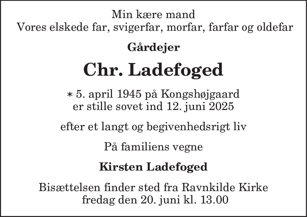 Dødsannonce for Christian Ladefoged | Nordjyske.dk