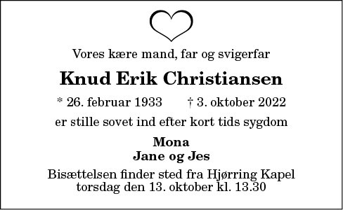 Dødsannonce for Knud Erik Christiansen | Nordjyske.dk