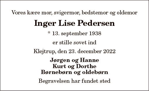 Dødsannonce for Inger Lise Pedersen | Nordjyske.dk