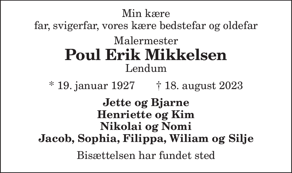 Dødsannonce for Poul Erik Mikkelsen | Nordjyske.dk