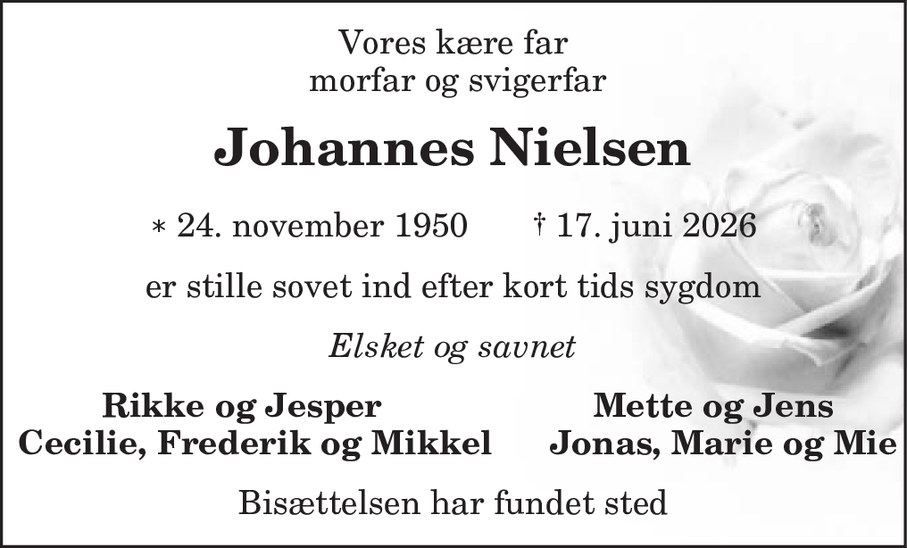 Dødsannonce for Johannes Nielsen | Nordjyske.dk